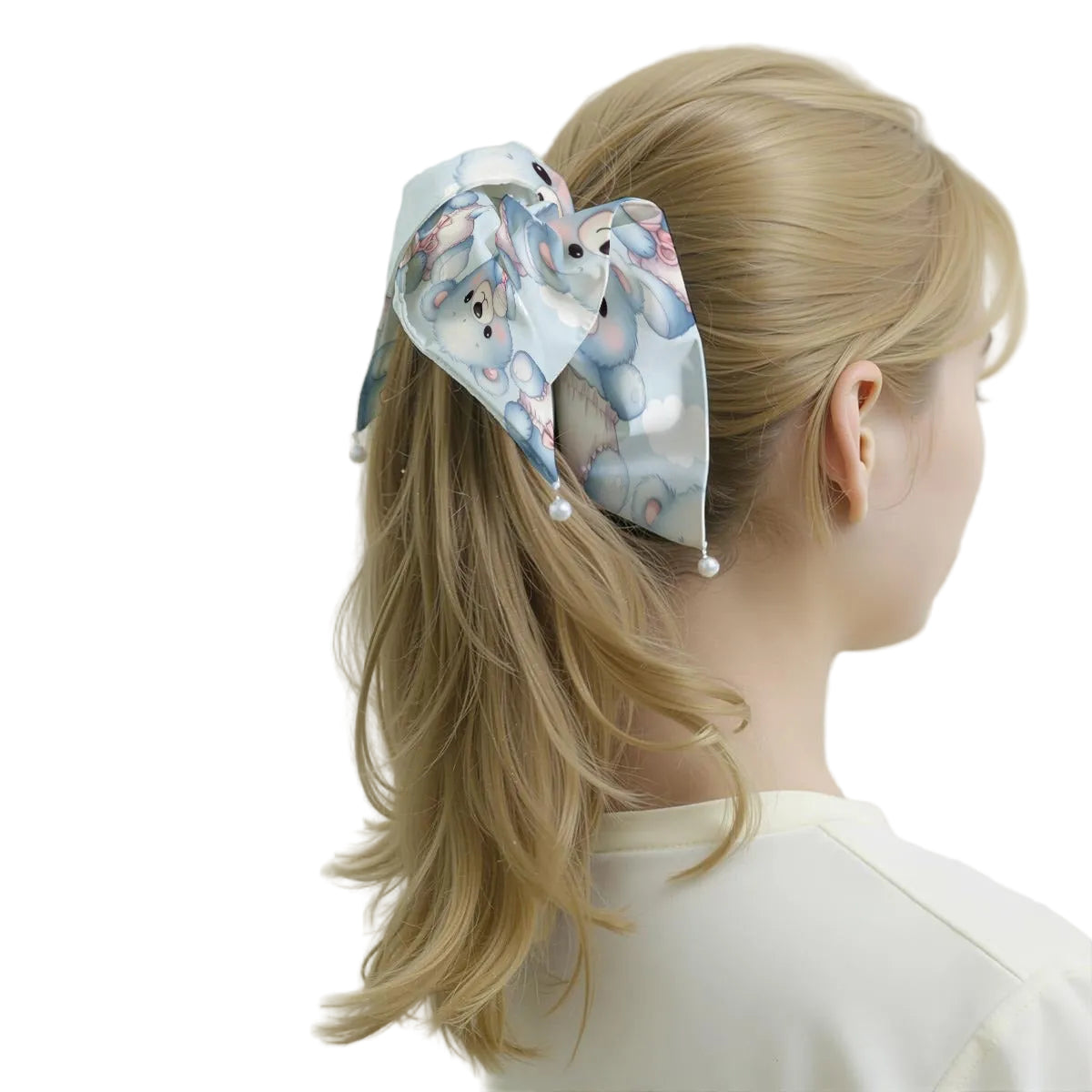 "Snuggly Snow Bears" Baby Blue Satin Pearl Hair Scarf – ABDL Comforts